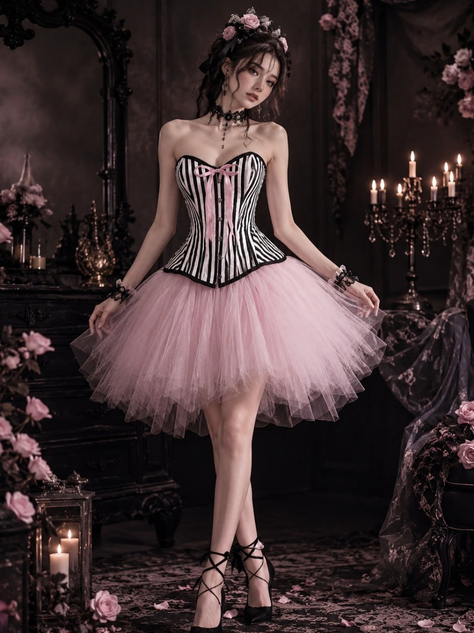 12603+7014 Moonlit Boudoir Corset & Tutu Costume Set / 2pcs
